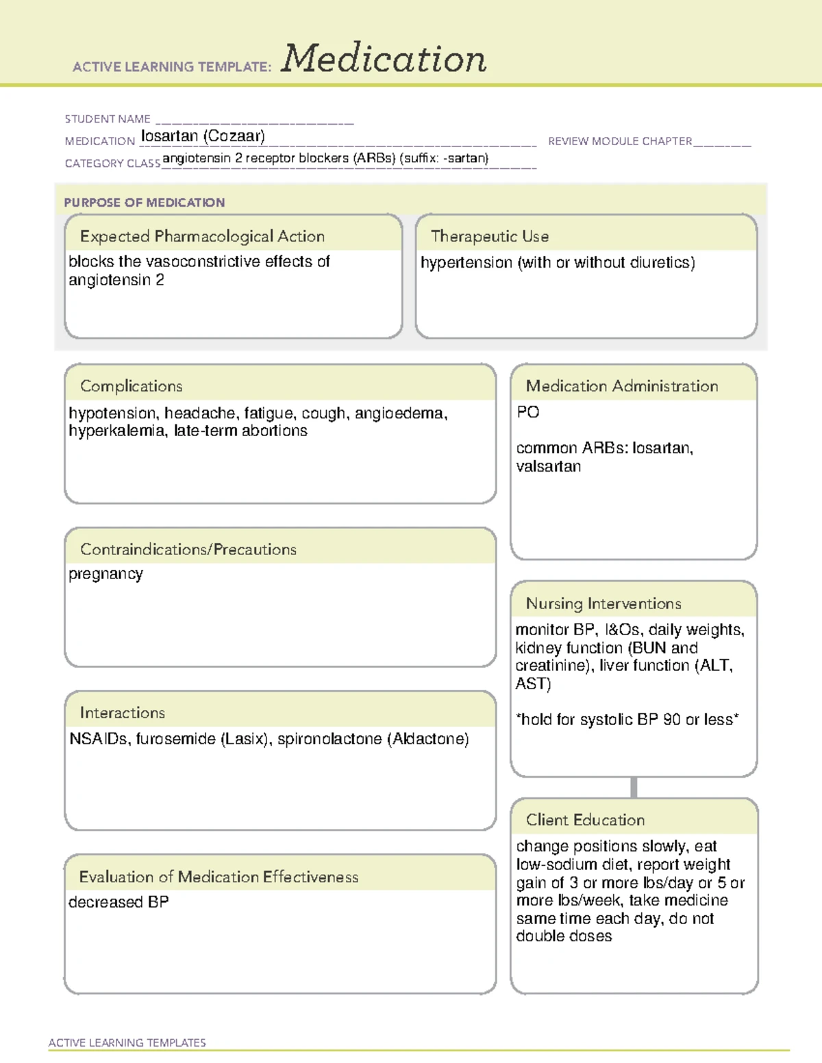 Medication Template nifedipine - ACTIVE LEARNING TEMPLATES Medication ...