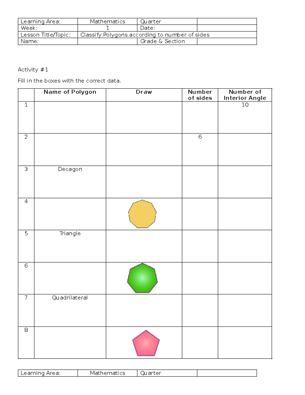 G7 Math Lesson: Classifying Polygons by Sides - Studocu