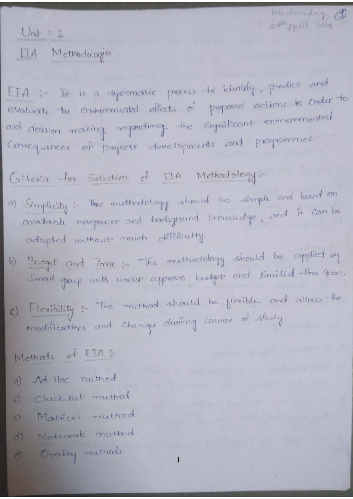 EIA UNIT-2: Environmental Impact Assessment Notes - Studocu