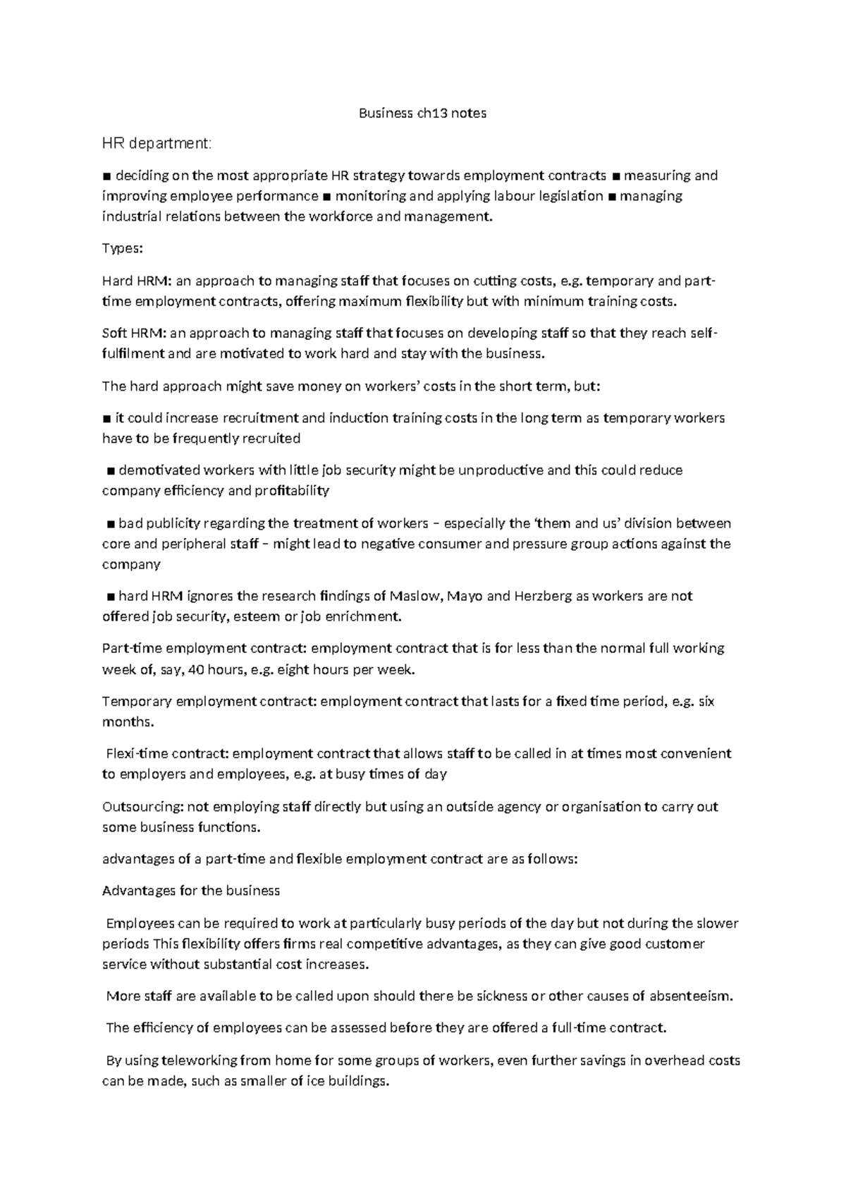 Business HRM Chapter 13 Notes: Strategies, Contracts, and Performance ...
