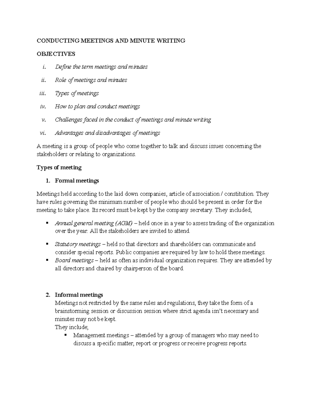 Meetings & Minute Writing: Key Concepts & Guidelines - Studocu
