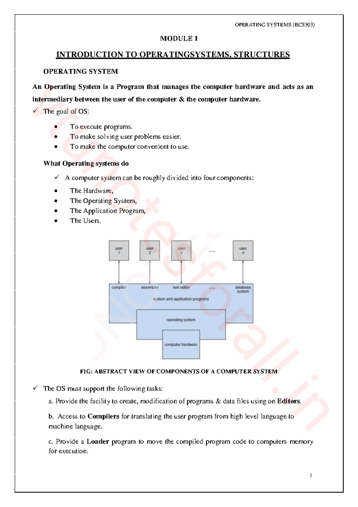 Operating Systems (BCS303) Module 1: Intro to OS Structures and ...
