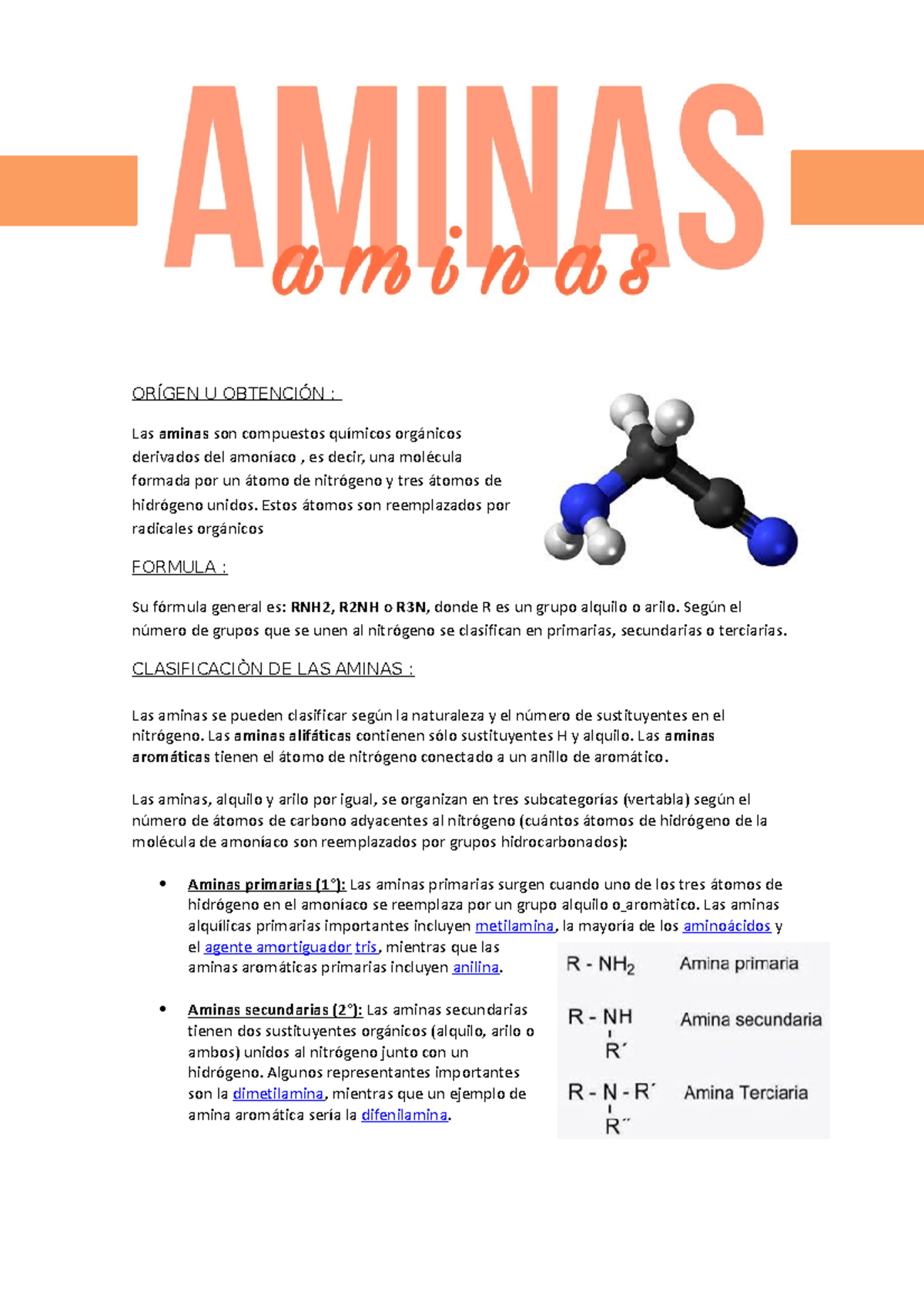 Estudio sobre las Aminas: Estructura, Clasificación y Usos Químicos ...