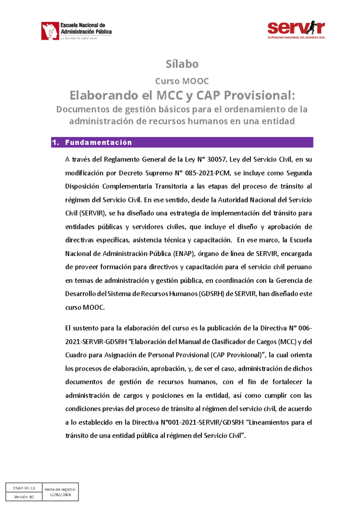 Sílabo MOOC 2026: Elaboración del MCC y CAP Provisional - Studocu