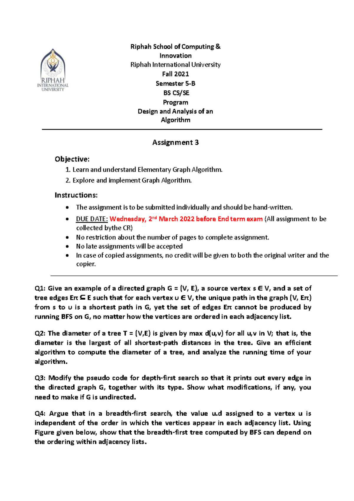 DAA Assignment No. 3 - Riphah School of Computing & Innovation Riphah ...