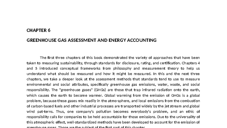 CHAPTER 6: GREENHOUSE GAS ASSESSMENT & ENERGY ACCOUNTING - Studocu