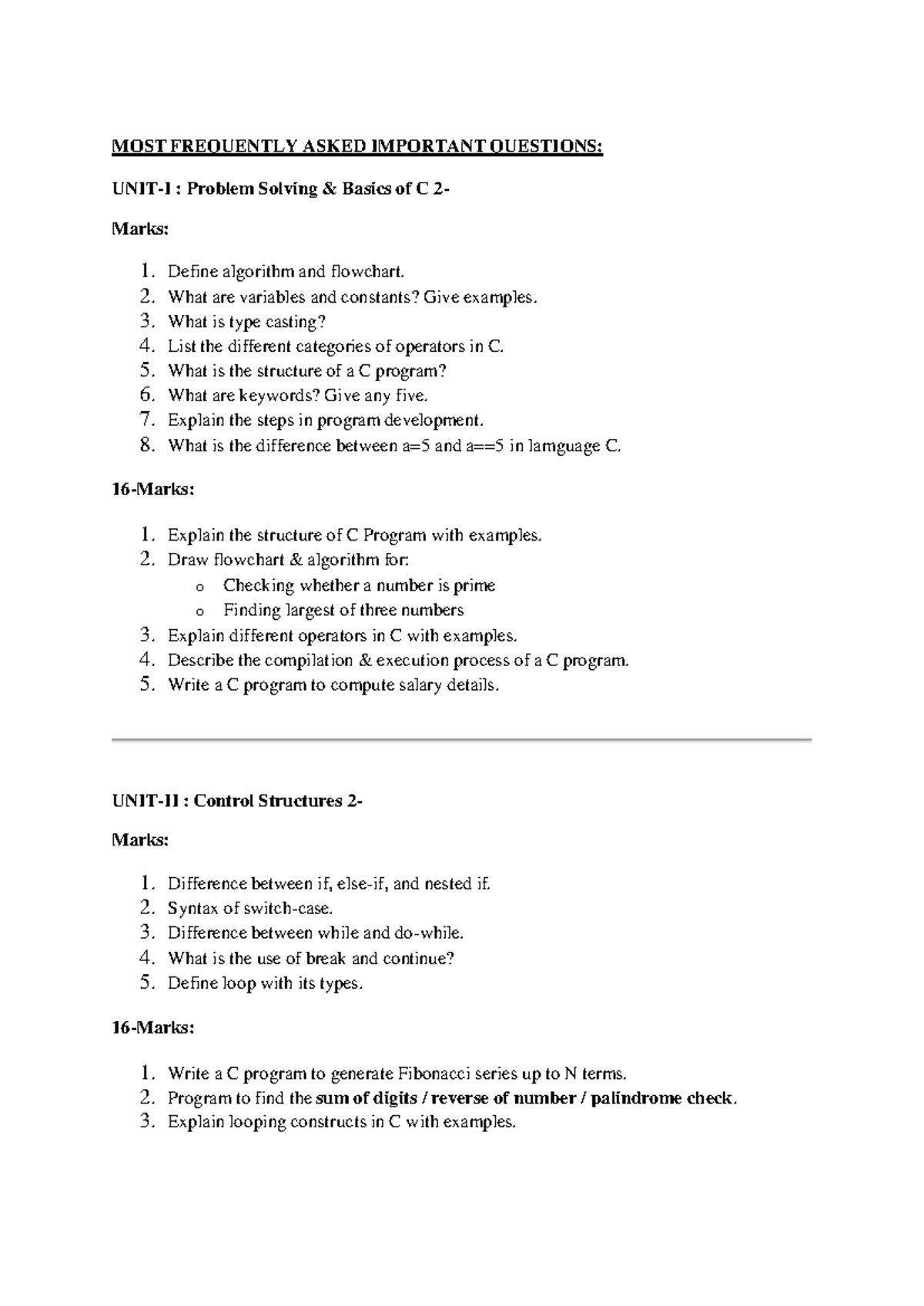 C Programming CS25C01 - Important Questions & Problem Solving Basics ...