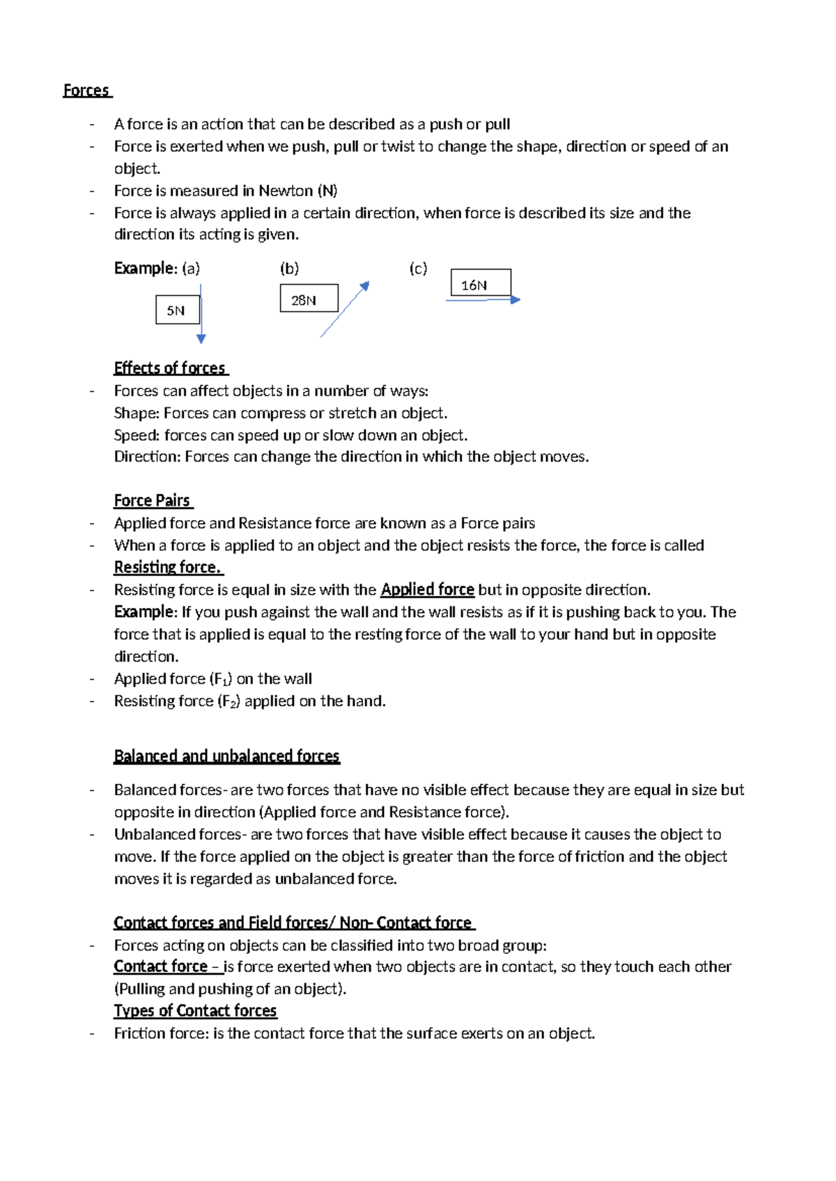 Forces Lesson Notes - Grade 9 Science (Physics) - Studocu