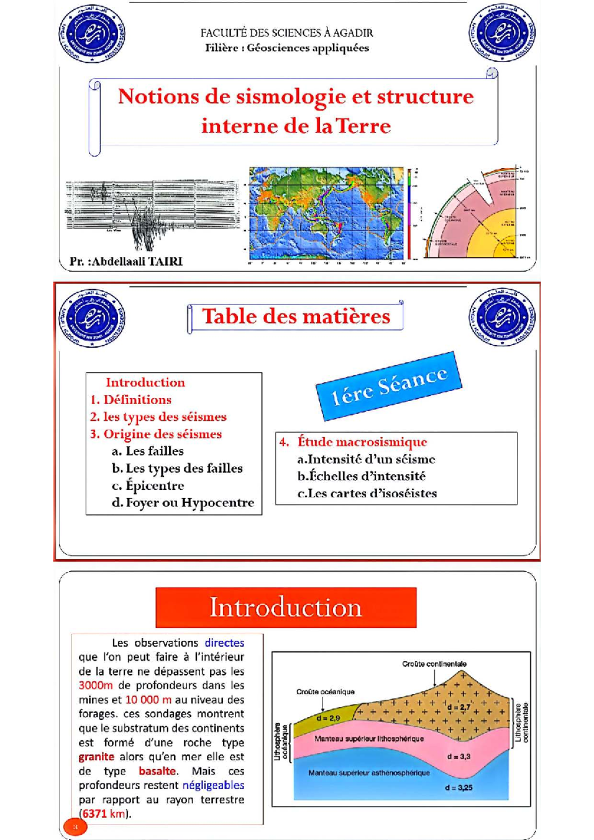 Notions de Sismologie et Structure Interne de la Terre - 1C.00.11 - Studocu
