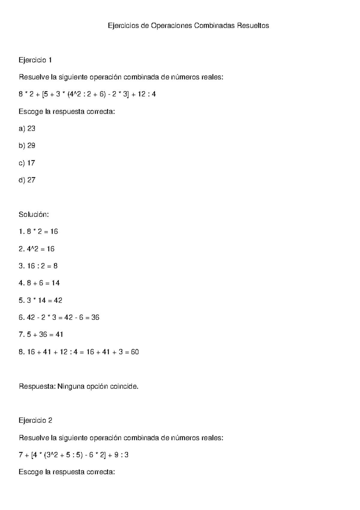 Ejercicios de Operaciones Combinadas Resueltos - Matemáticas Básicas ...