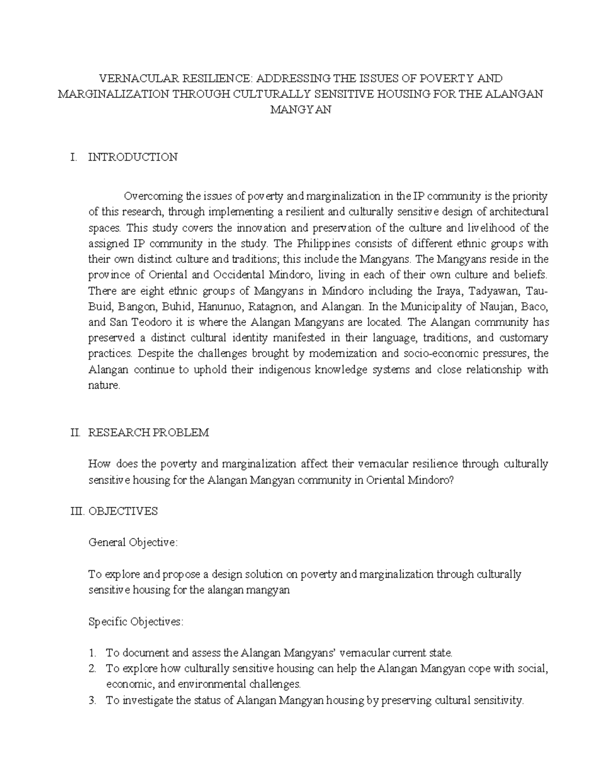 Culturally Sensitive Housing Solutions for Alangan Mangyans: A Study ...