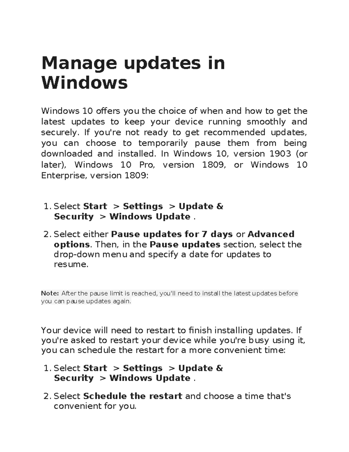 1.5 - Managing Windows 10 Update Settings and Scheduling Restarts - Studocu