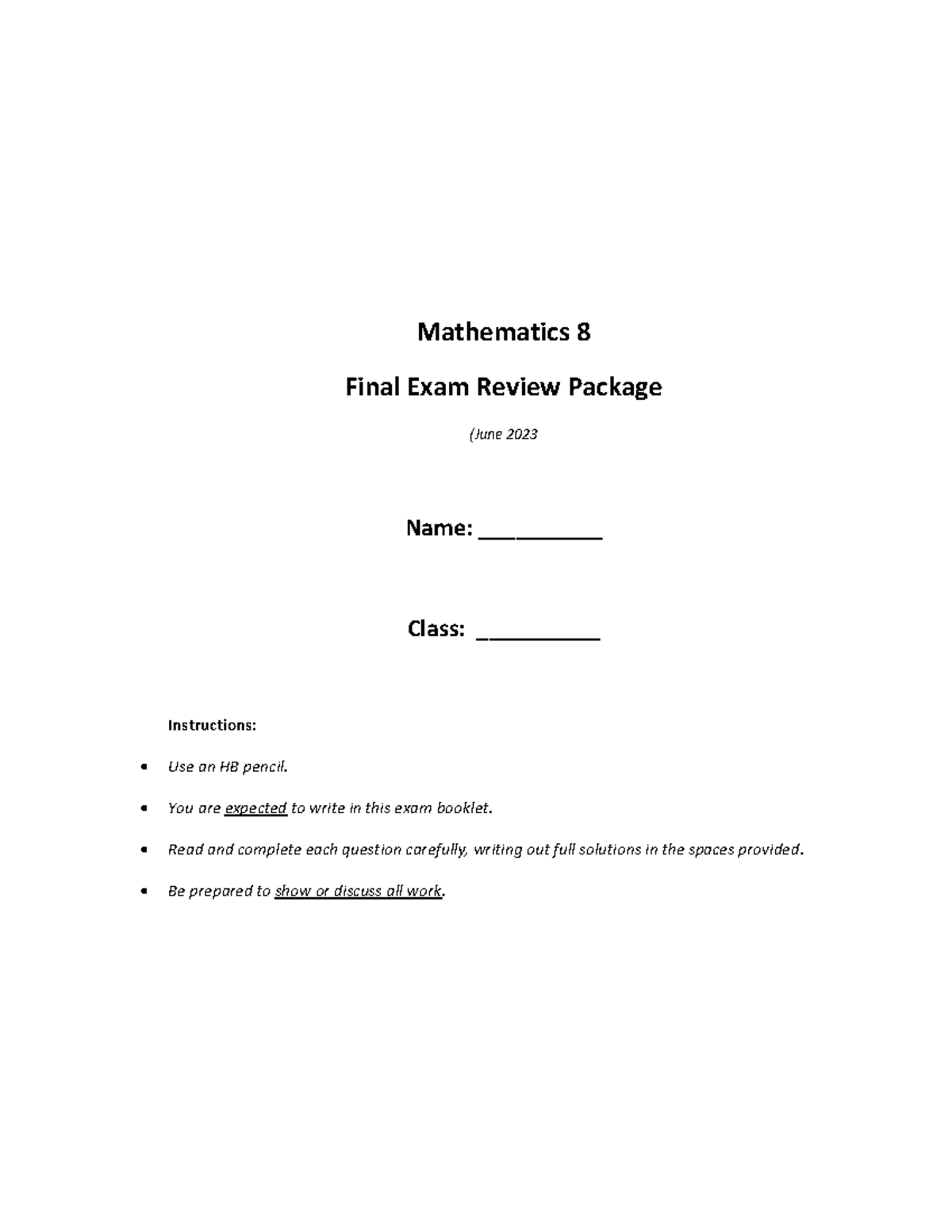 Grade 8 Math Final Exam Review: Square Roots & Geometry Concepts - Studocu