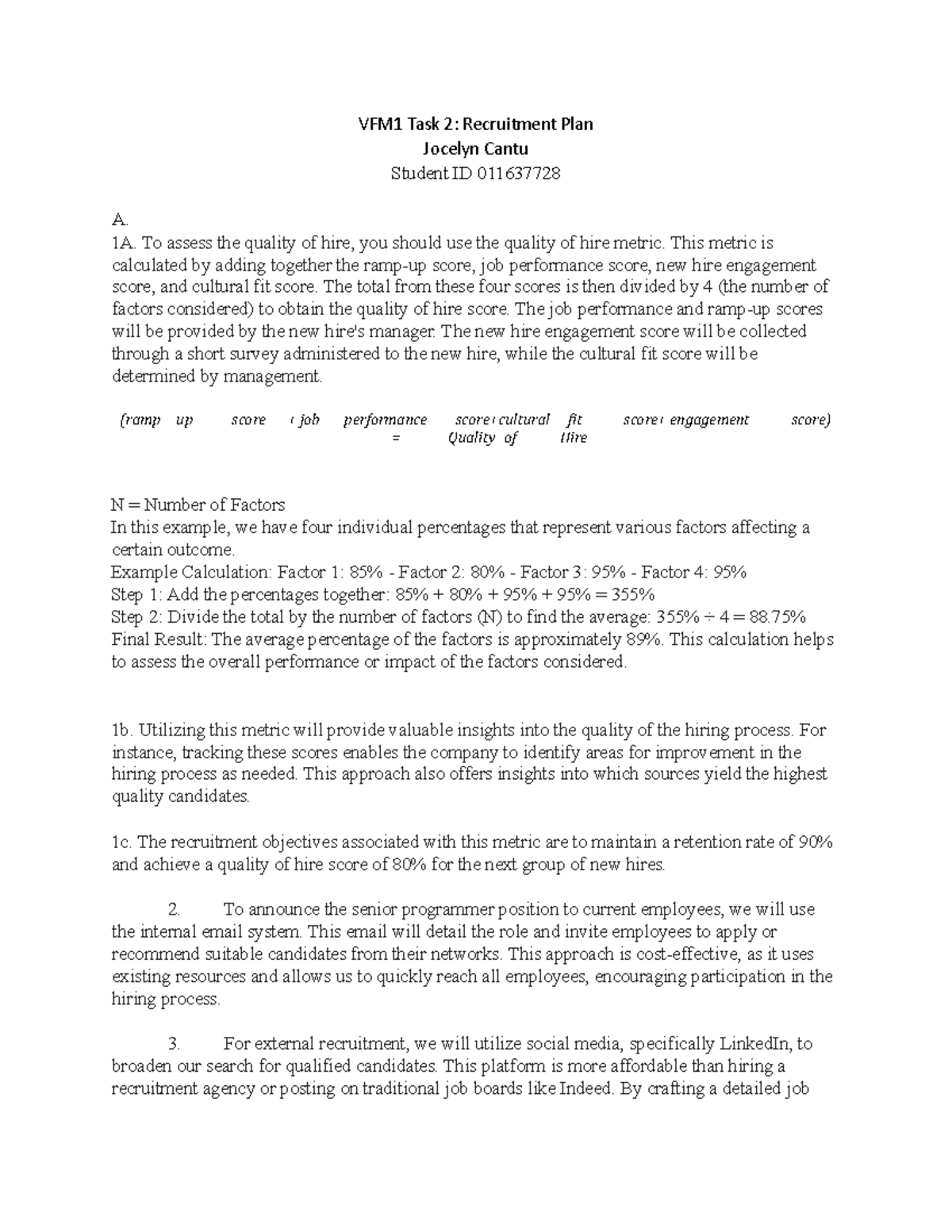 VFM1 Task 2: Recruitment Plan Analysis and Quality of Hire Metrics ...