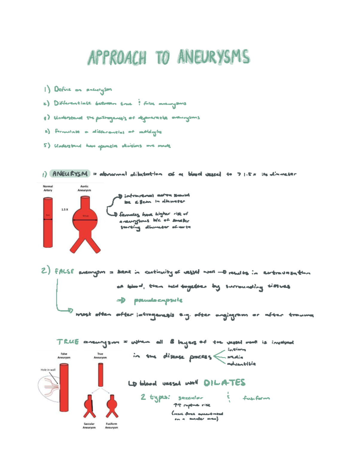 4. Approach to Aneurysms: Definitions, Types, and Management - Studocu