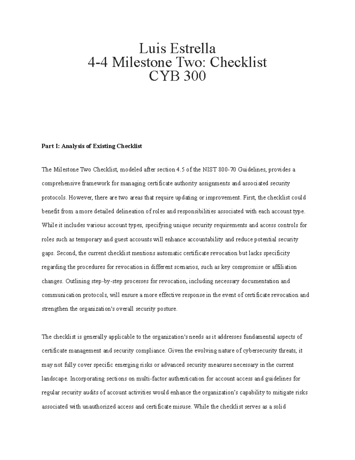 CYB 300 Milestone Two: Improving Certificate Authority Checklist - Studocu
