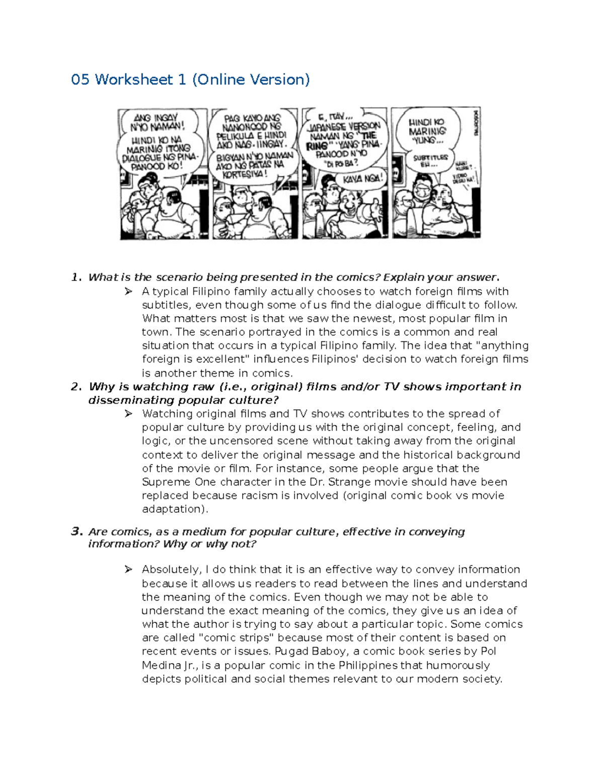 05 W1 PPC: Analyzing Culture in Comics and Film Choices - Studocu