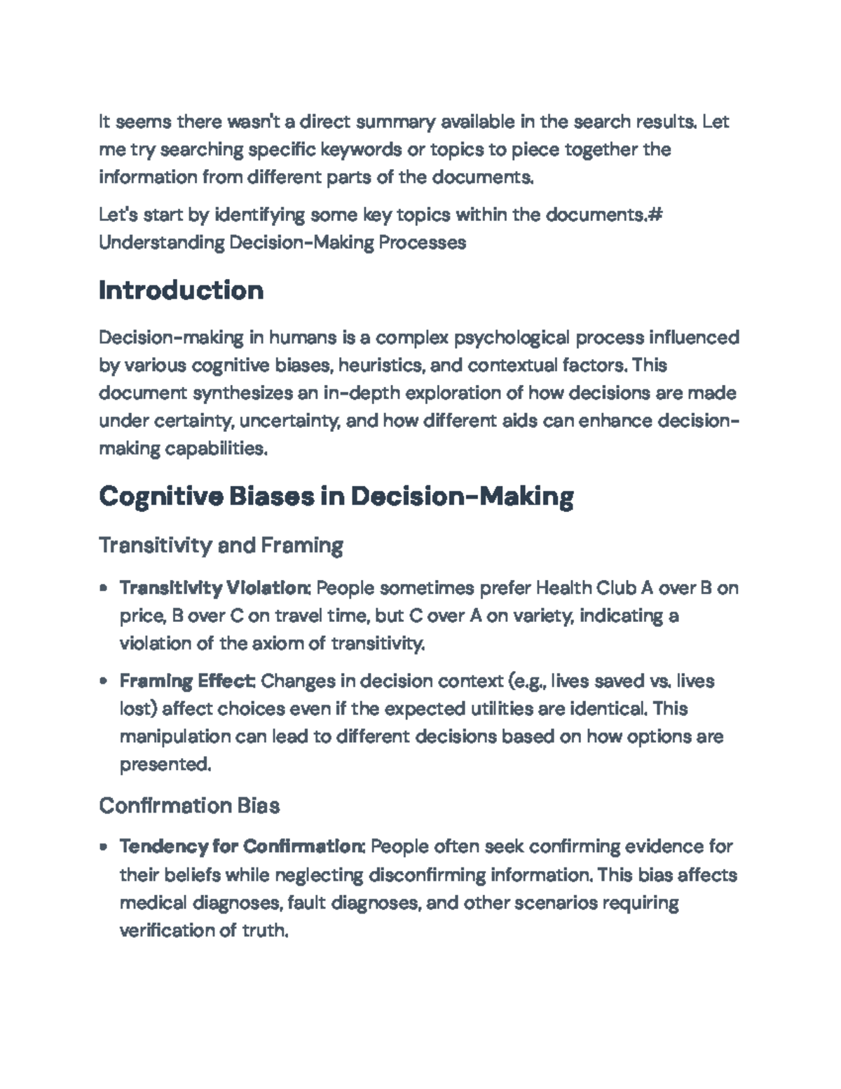 Understanding Decision-Making Processes: Biases, Heuristics, and Aids ...