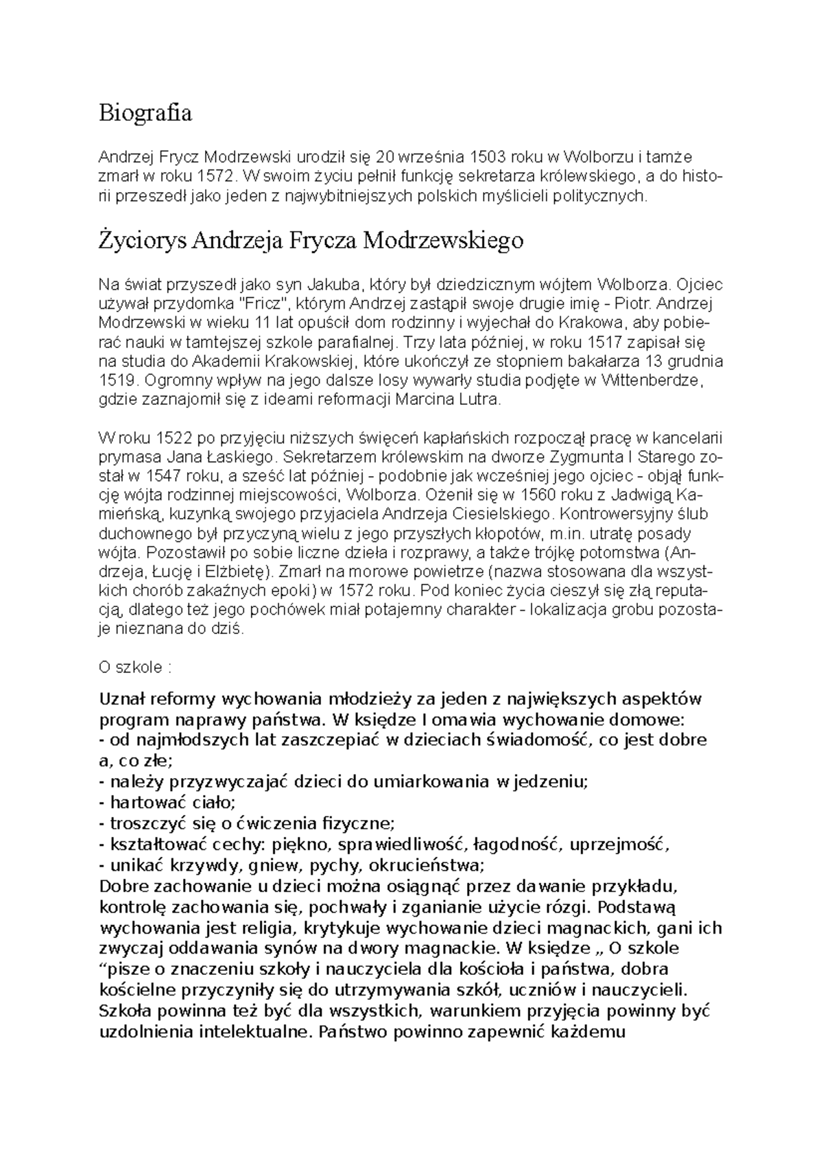 Andrzej Frycz Modrzewski - Biografia Andrzej Frycz Modrzewski urodził ...