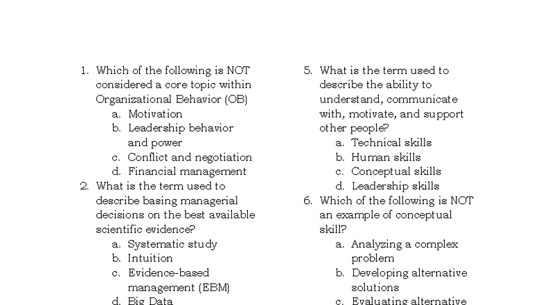Organizational Behavior Midterm Exam Study Guide 2024-1 - Studocu