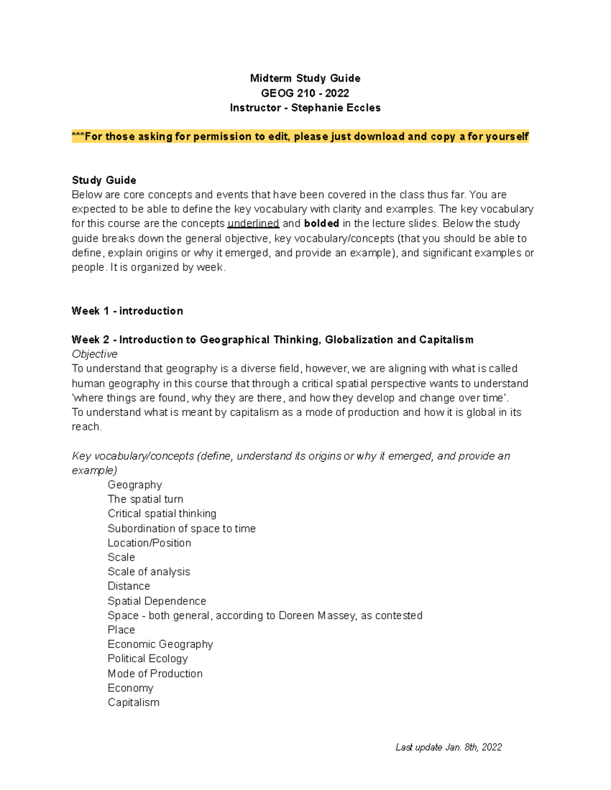 GEOG 210 Midterm Study Guide - Key Concepts & Vocabulary - Studocu