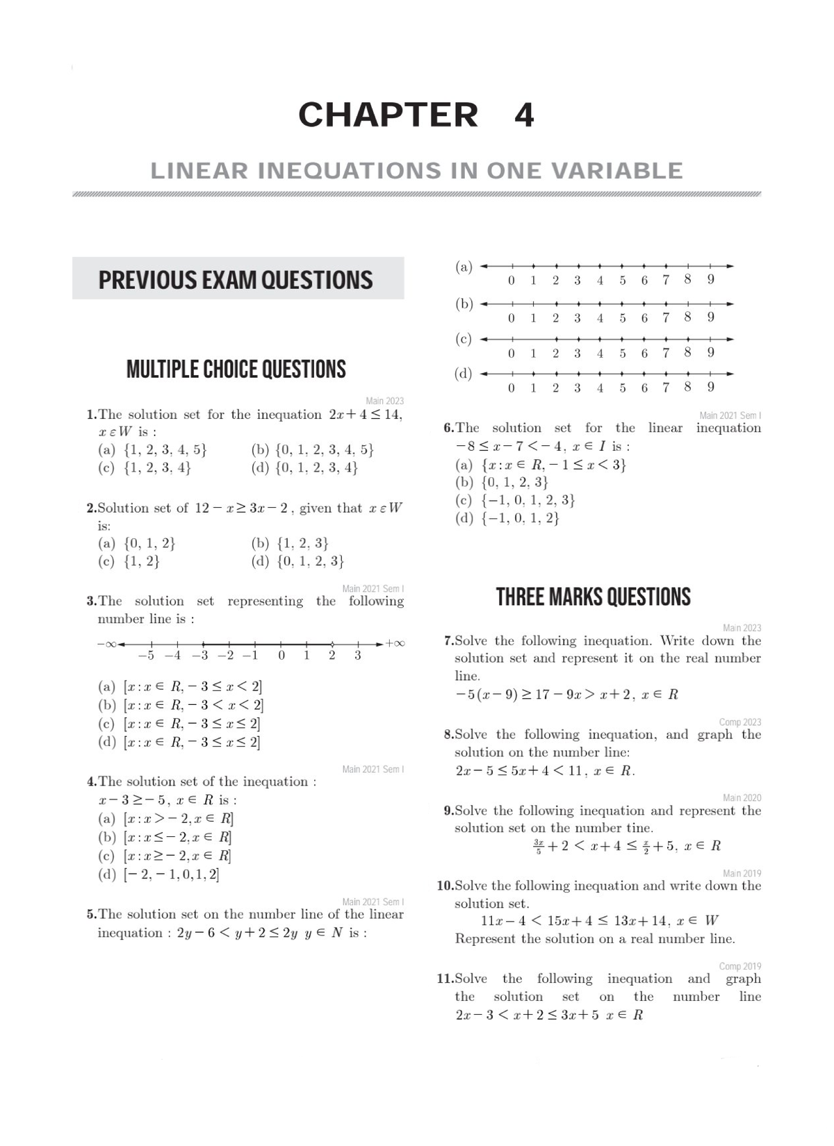 ICSE Class 10 Math: Chapter 4 Linear Inequations Exam Qs Summary - Studocu