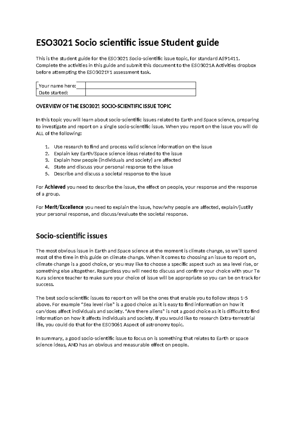 ESO3021 Socio scientific issue Student guide - Complete the activities ...