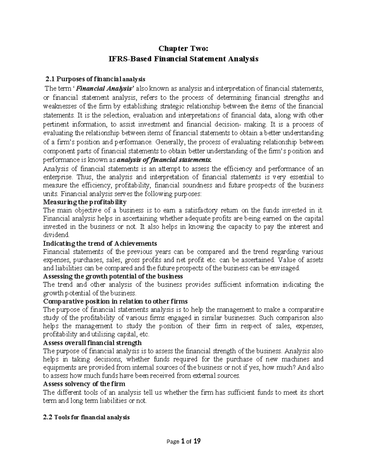 FM Ch-2: Analysis & Tools of IFRS-Based Financial Statements - Studocu