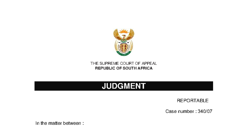 Stewart v Botha - Case Law for the Delictual requirement of Harm. - THE ...