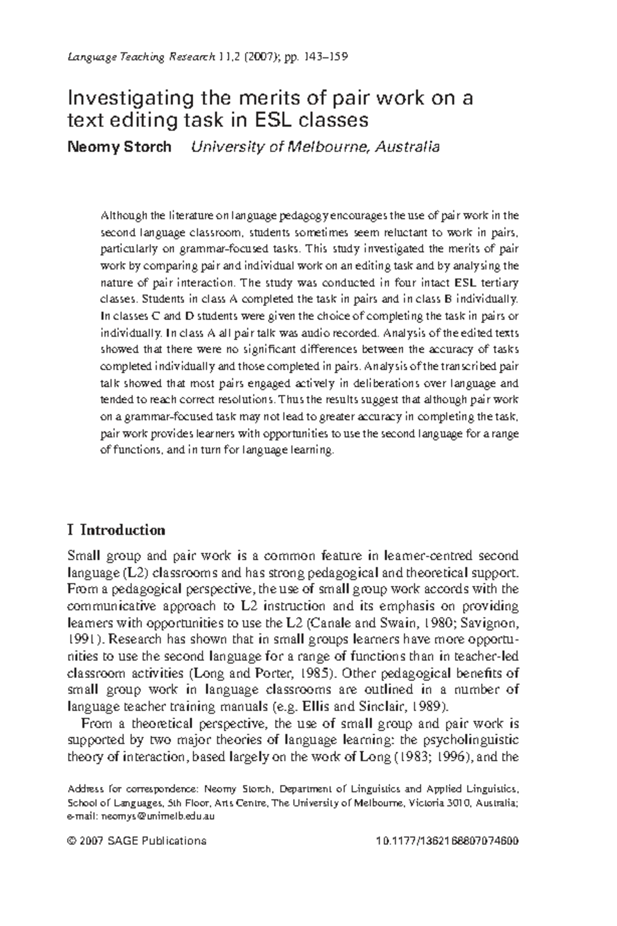 Exploring Pair Work in ESL Text Editing Tasks: An ESL1 Study - Studocu