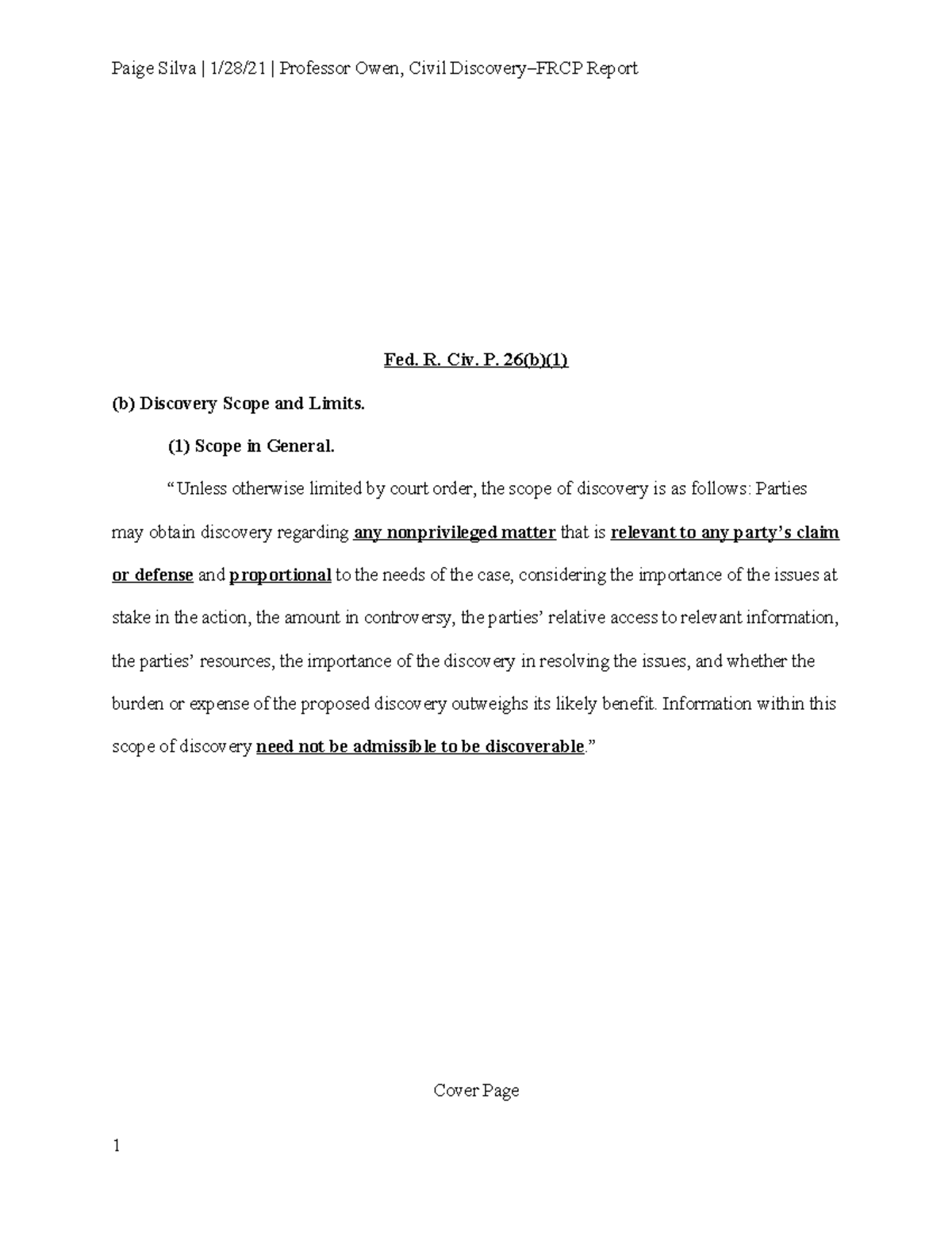 FRCP Mini Report: Discovery Scope & Limits Under Rule 26(b) - Studocu