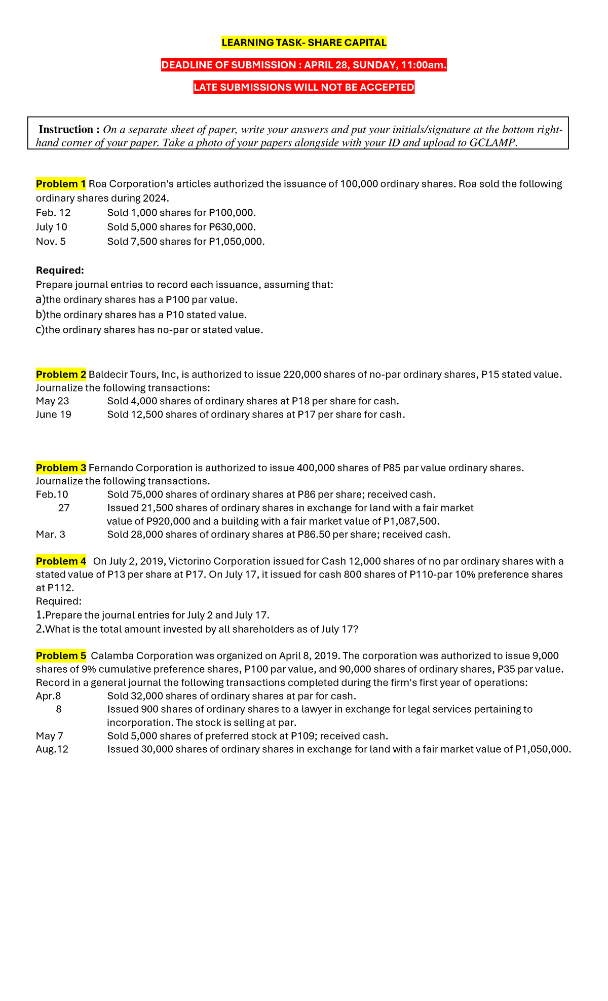 Learning Task: Share Capital FM Analysis and Journal Entries - Studocu