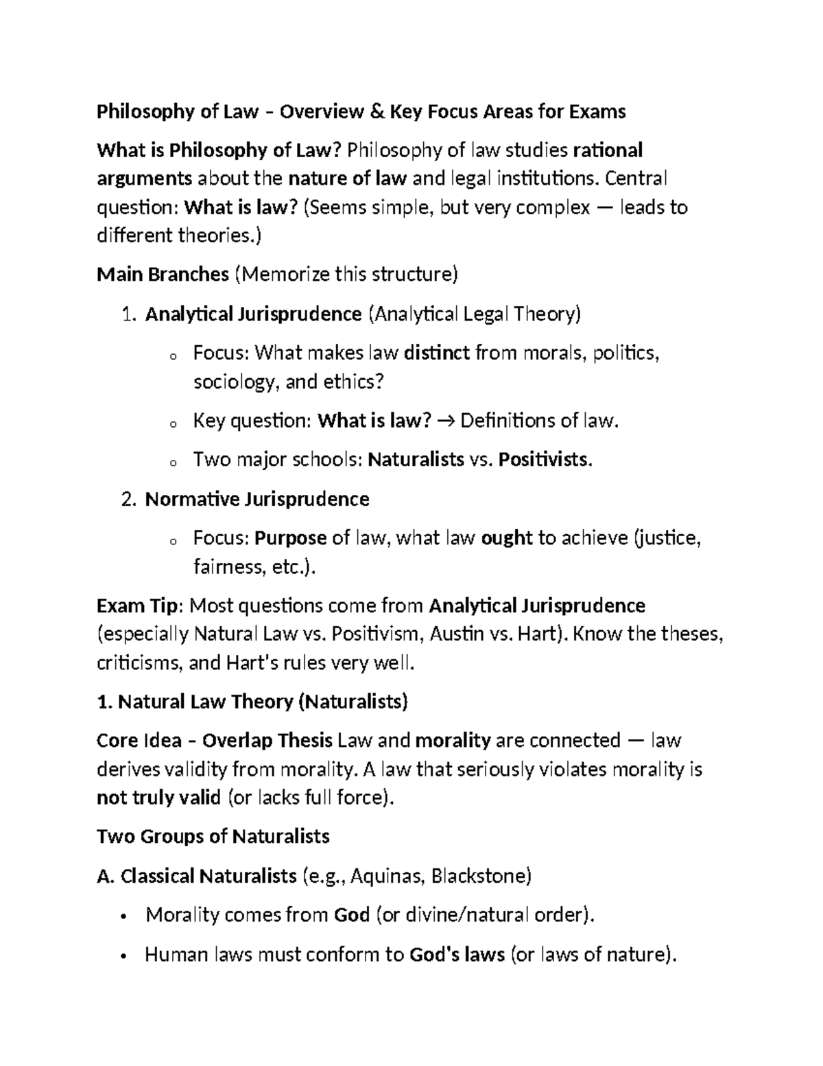 Philosophy of Law (PHIL 101) Exam Study Notes and Key Concepts - Studocu