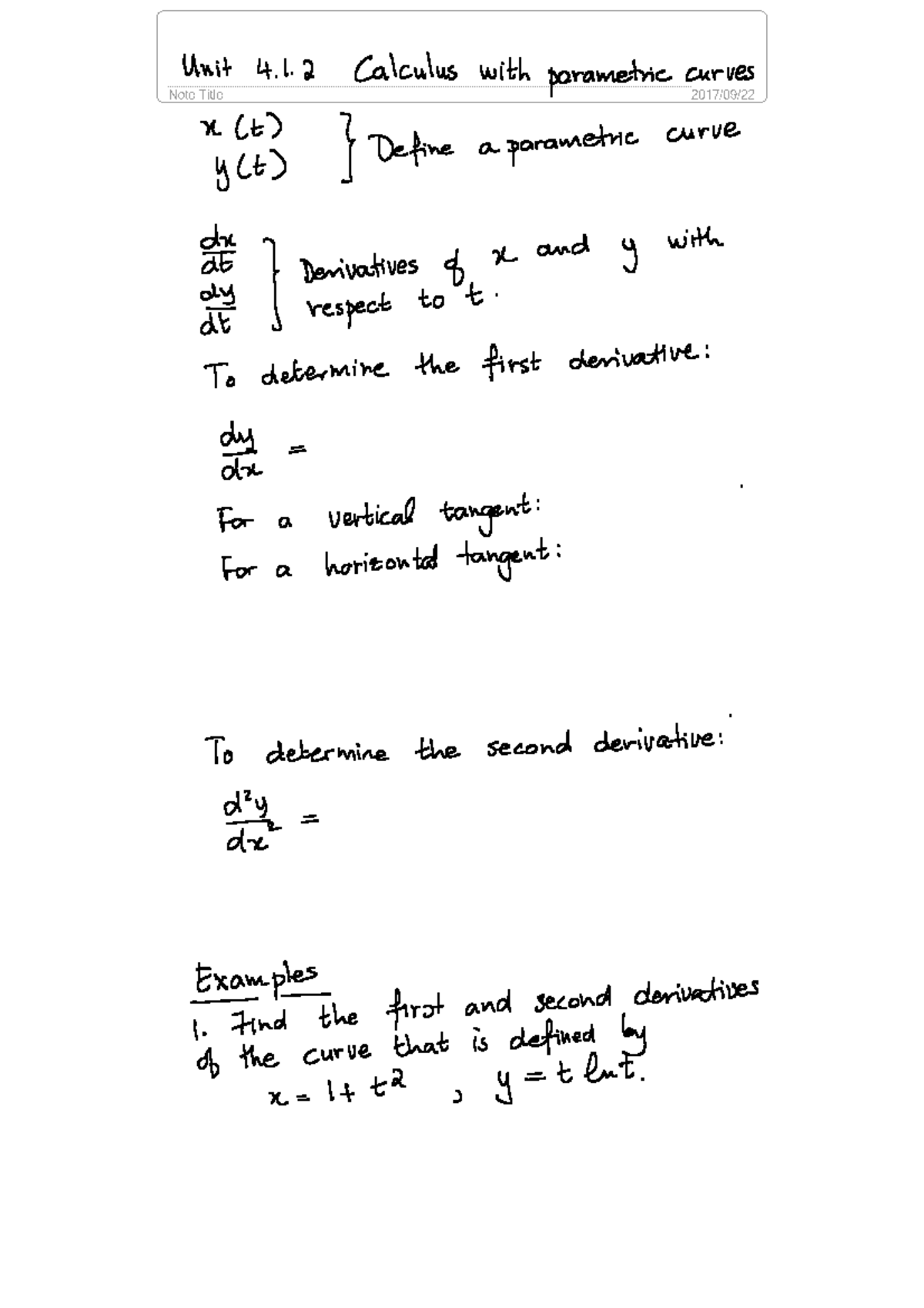 Unit 4.1.2 Calculus: Parametric Curves and Derivatives - Studocu