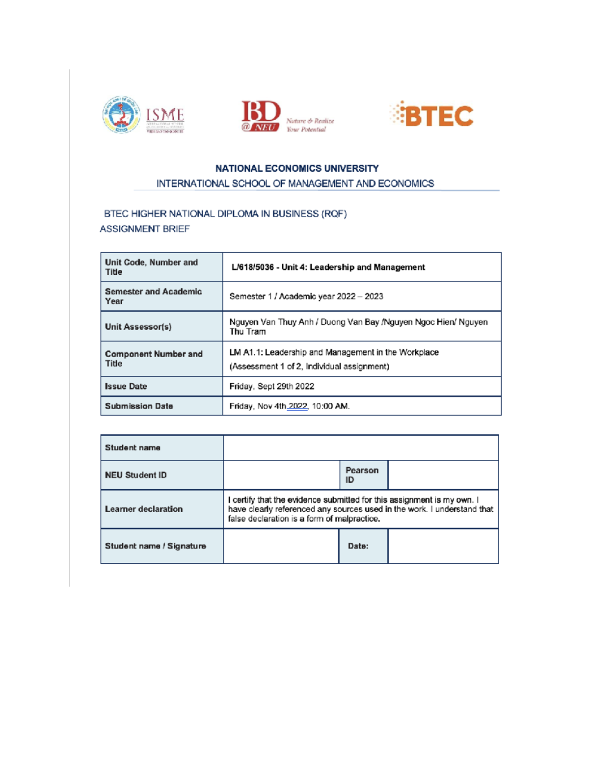 10210534 LM A1.1 - Leadership and managerment - NEU - Studocu