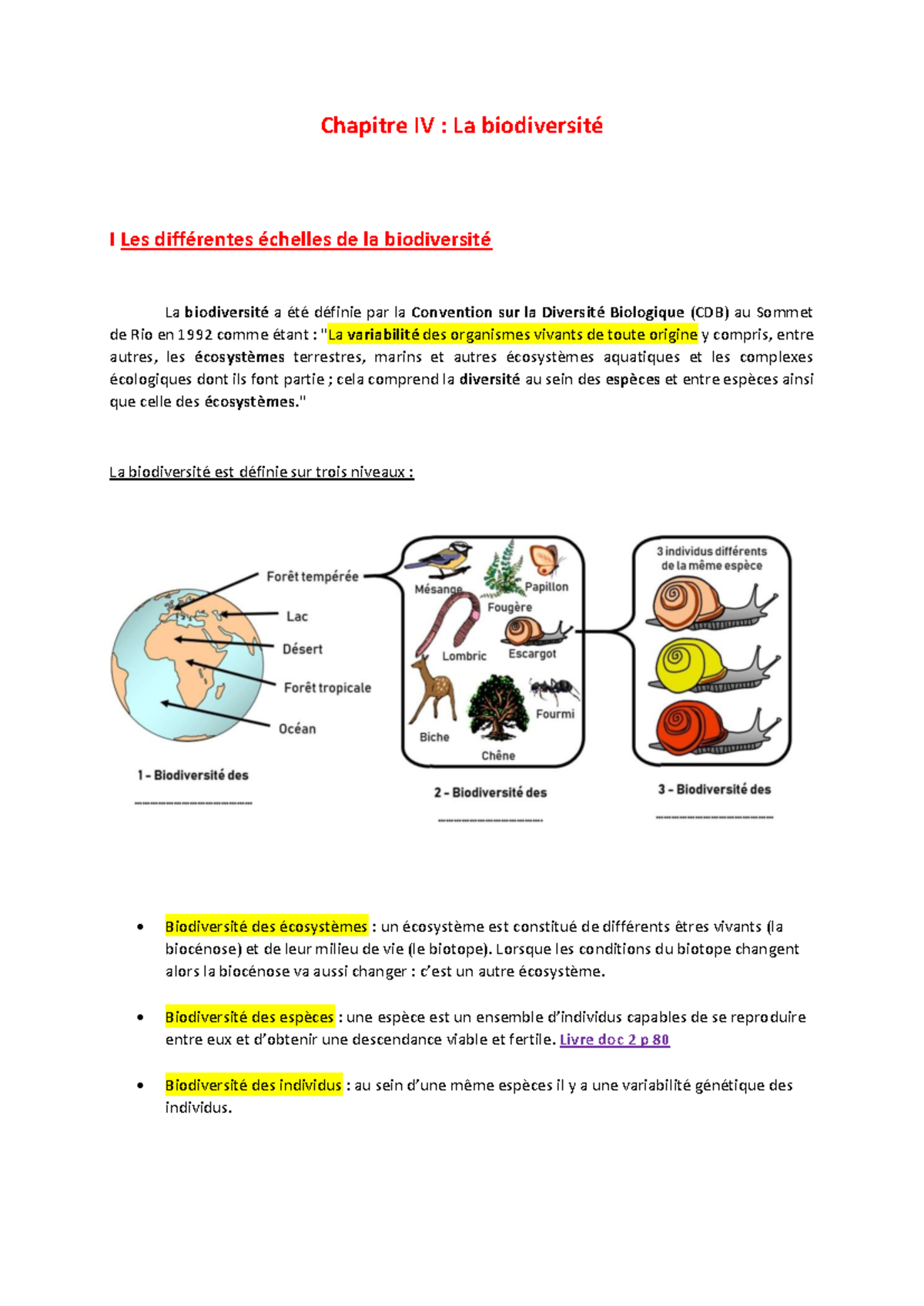 Chapitre IV : La Biodiversité - Échelles et Écosystèmes (Biologie ...