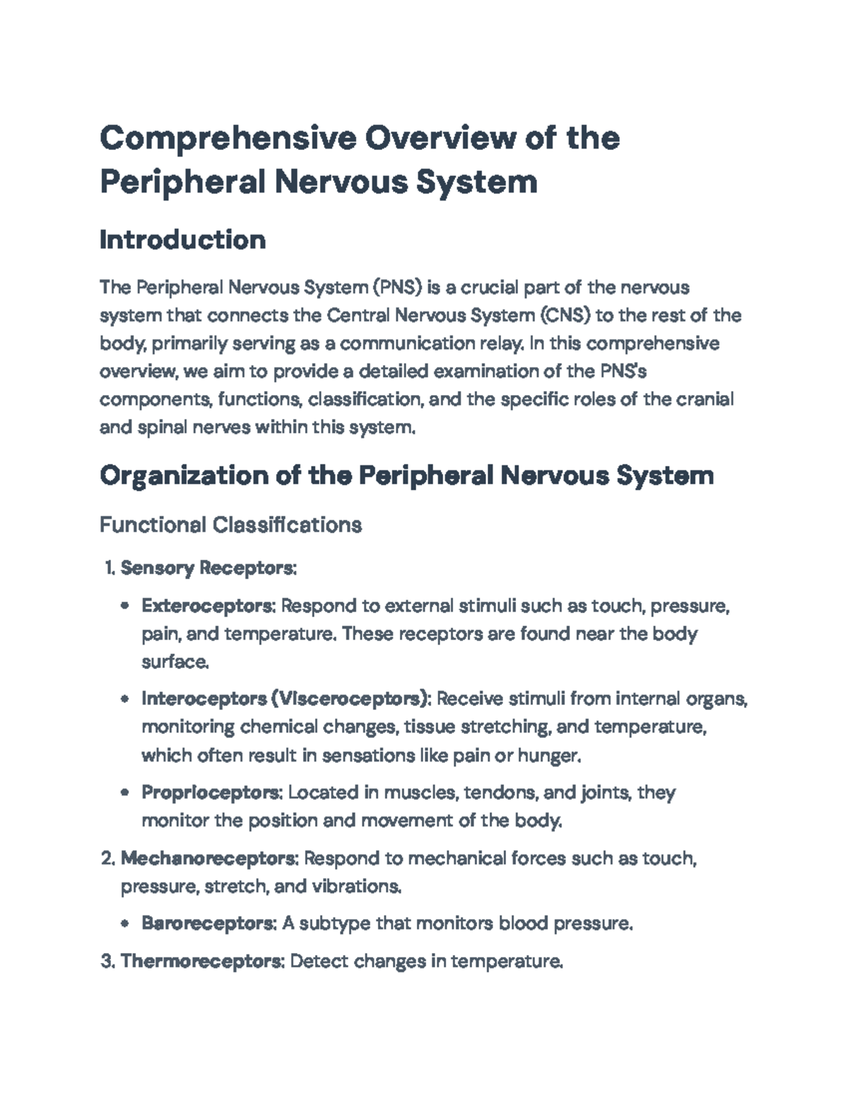 Comprehensive Overview of the Peripheral Nervous System (BIO101 ...