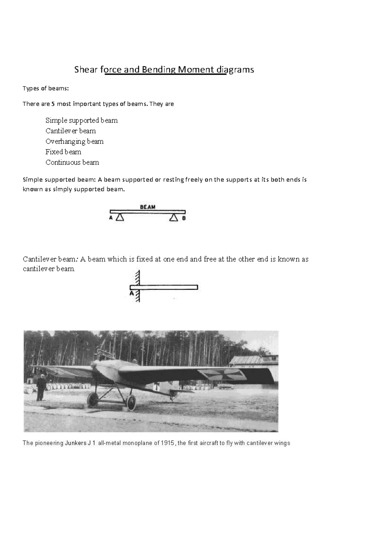 Shear Force and Bending Moment Diagrams: Types of Beams (UNIT-II) - Studocu