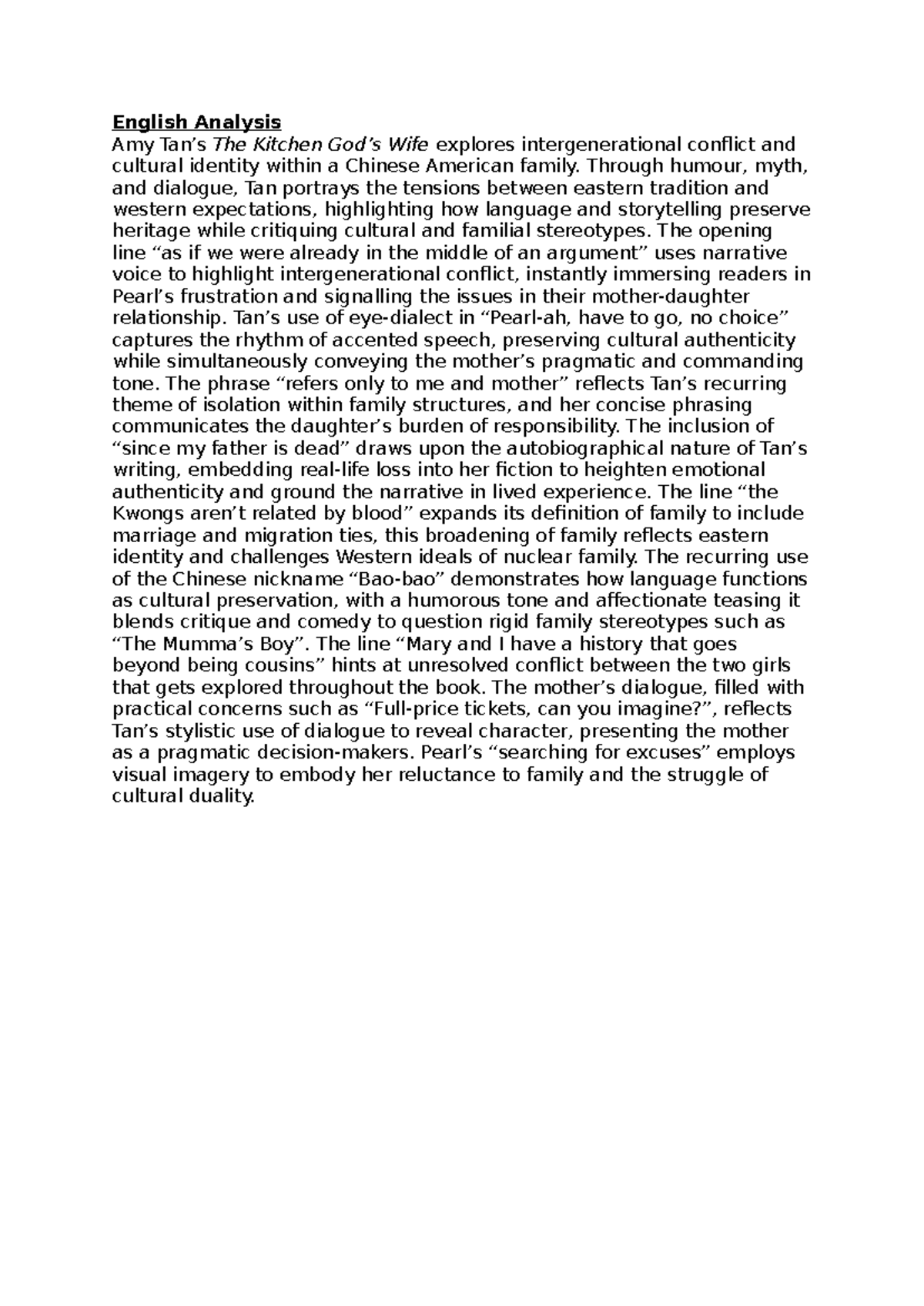 English Analysis: Intergenerational Conflict in "The Kitchen Wife ...