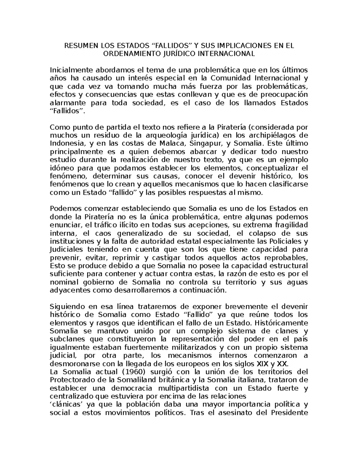 Resumen Estados Fallidos: Implicaciones en el Derecho Internacional ...