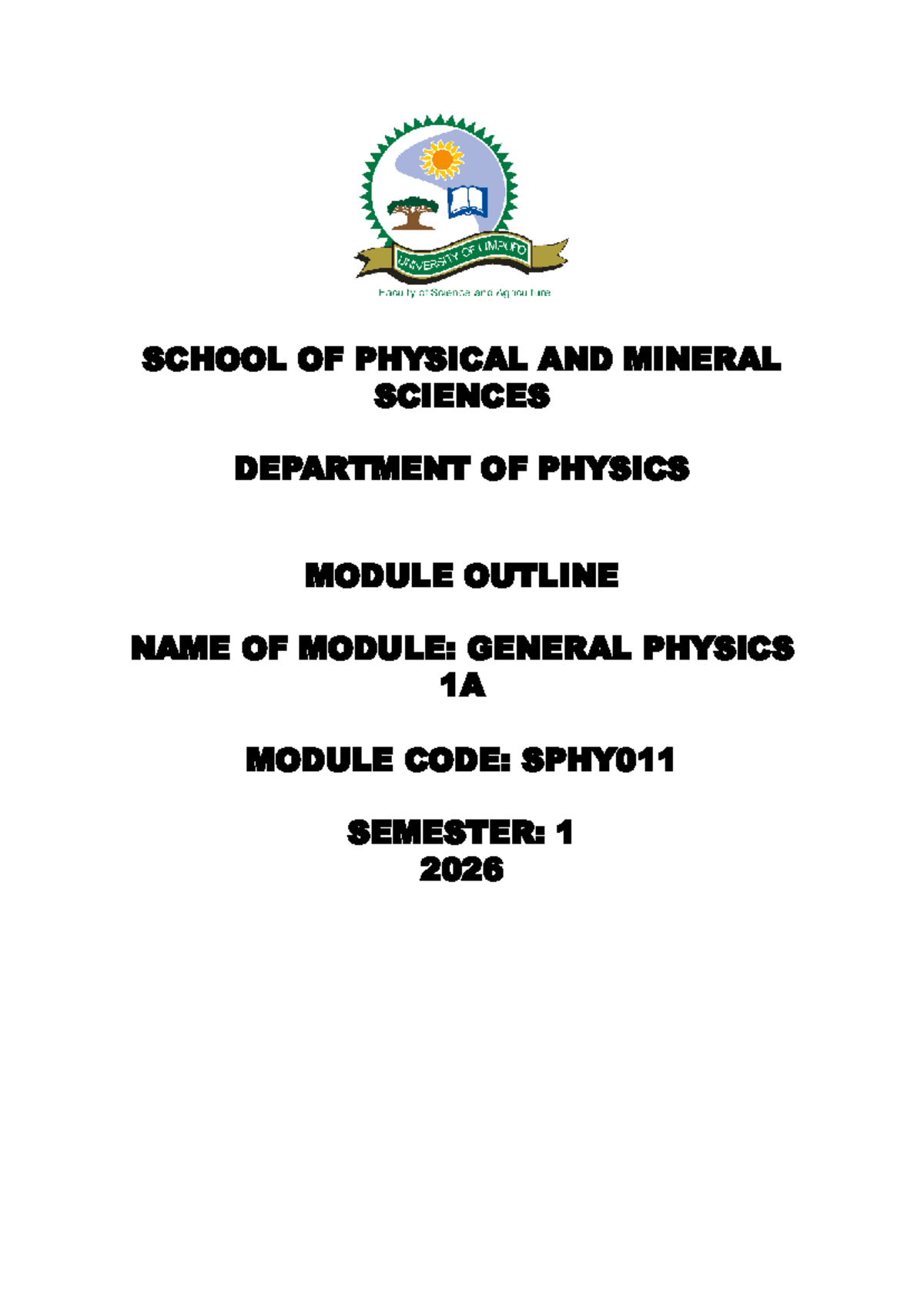 2026 SPHY011 General Physics 1A Module Outline and Details - Studocu