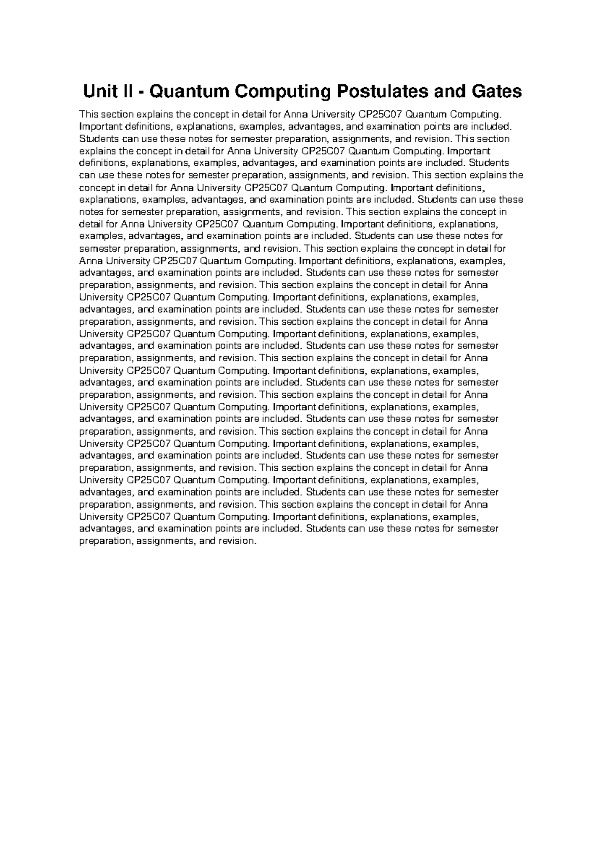 CP25C07 Quantum Computing Unit II: Postulates & Gates Notes - Studocu