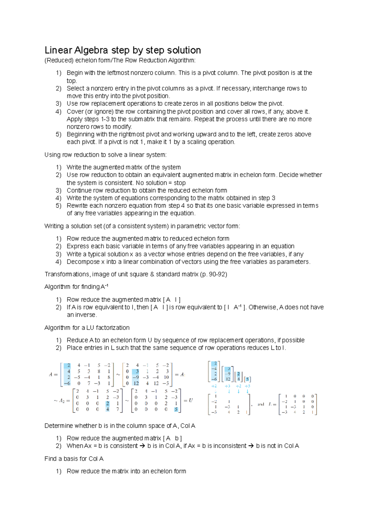 Linear Algebra Exercises: Step-by-Step Solutions and Methods - Studeersnel