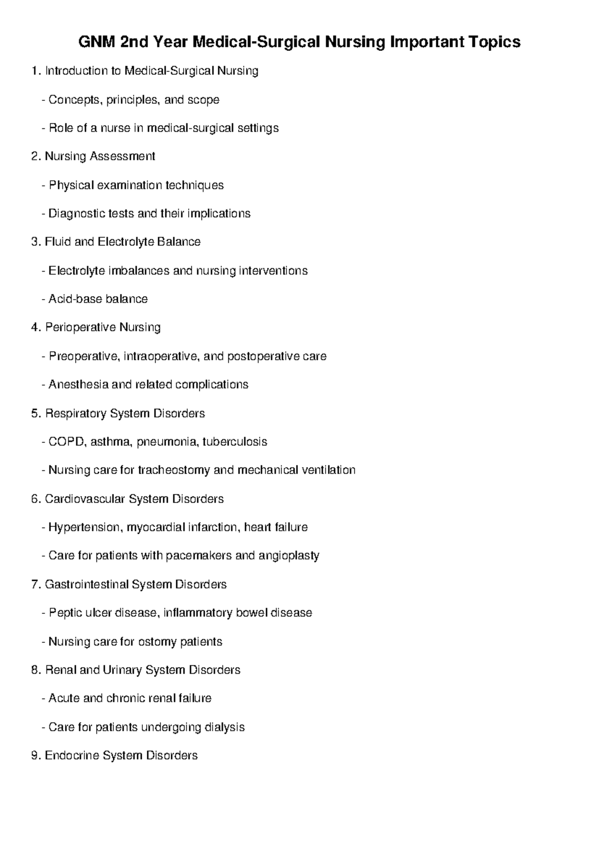 GNM 2nd Year Medical Surgical Important Topics - GNM 2nd Year Medical ...