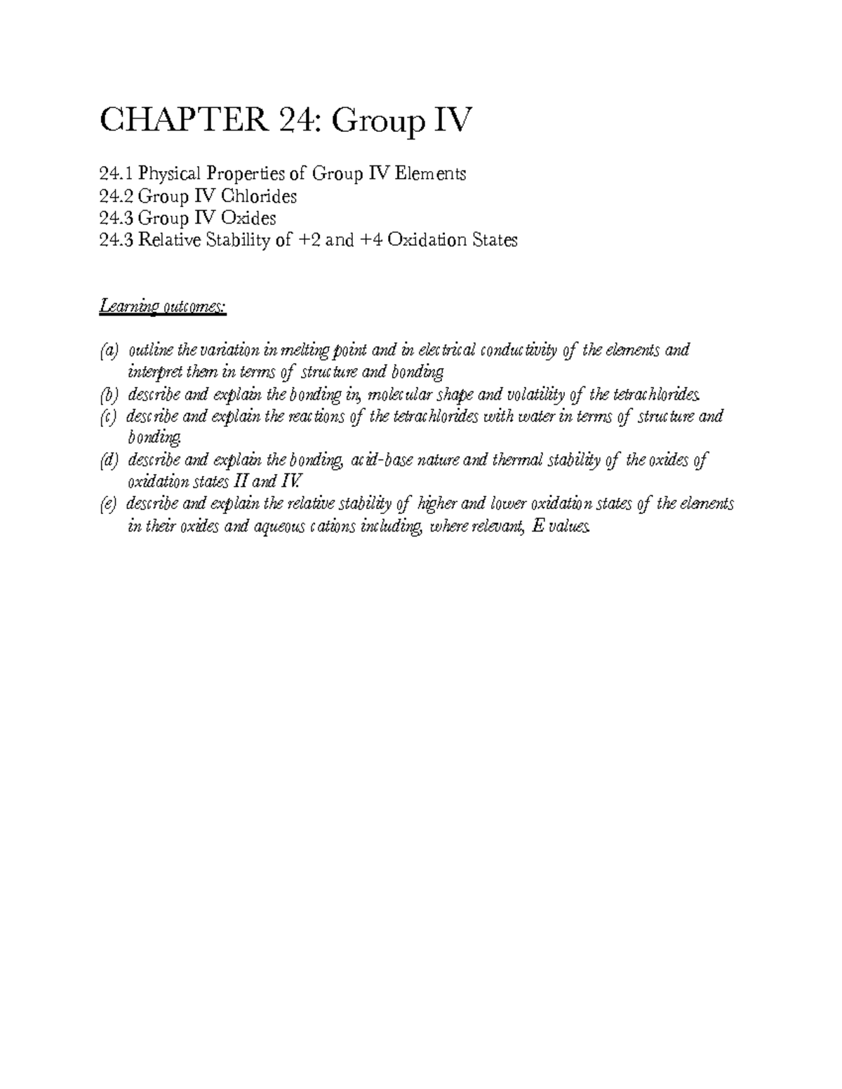 Chemu 1: Group IV Elements - Physical Properties & Stability Notes ...