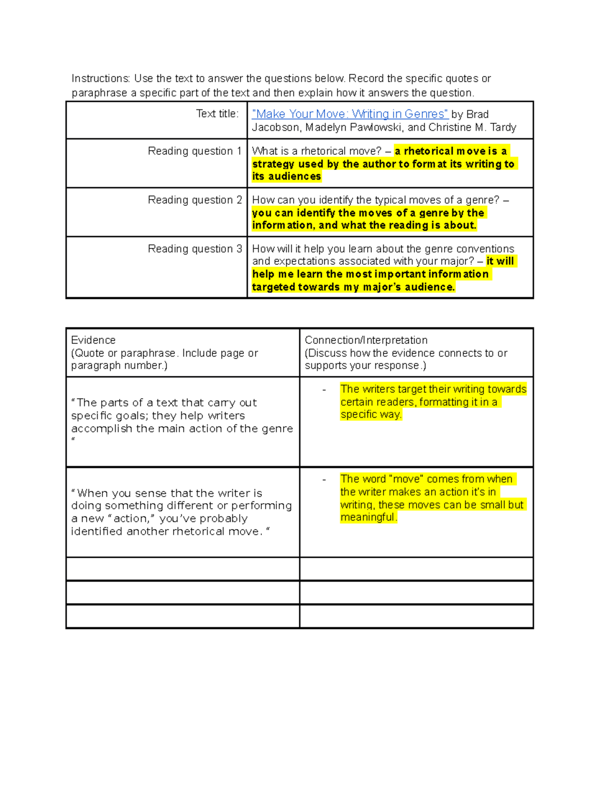 Reading Question 1 - Instructions: Use the text to answer the questions ...