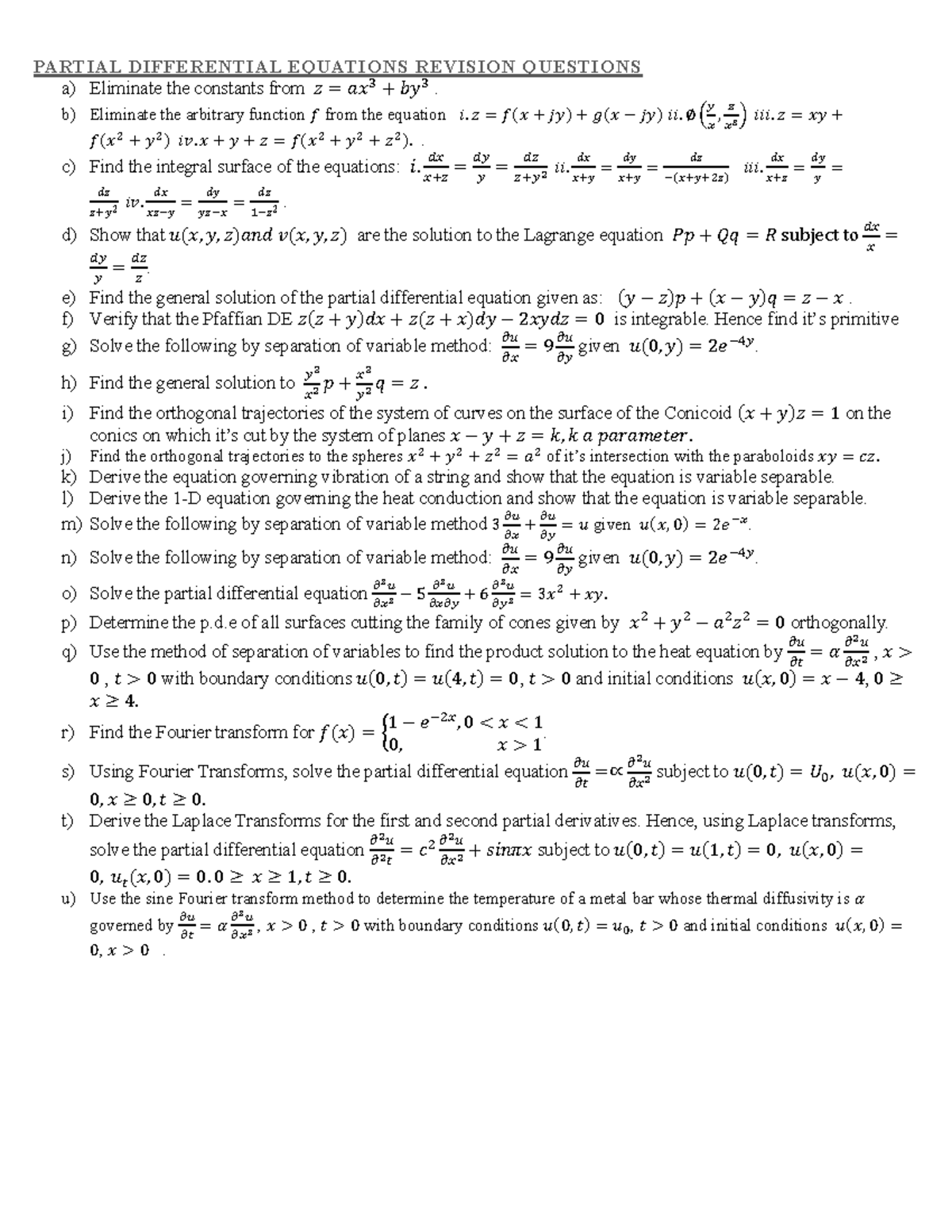 Partial Differential Equations (PDE) Revision Questions - Studocu