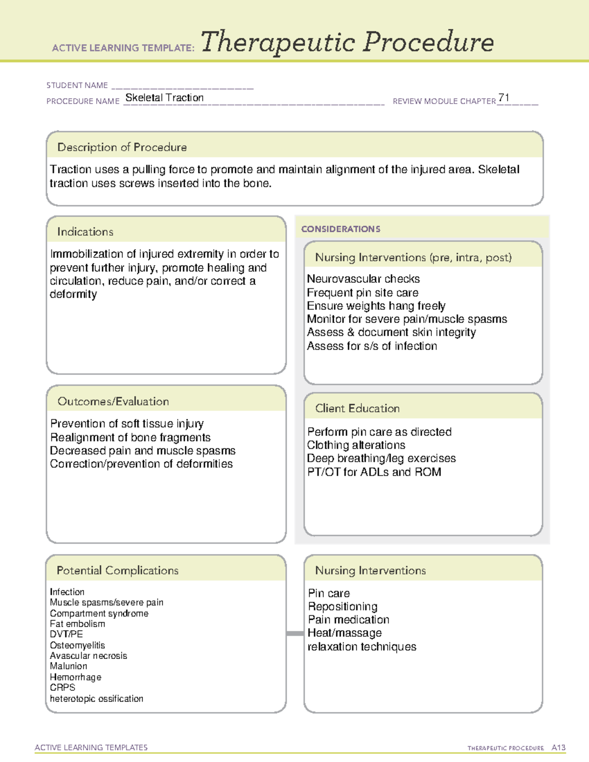 ATI Therapeutic Procedure Template: Skeletal Traction Guide - Studocu