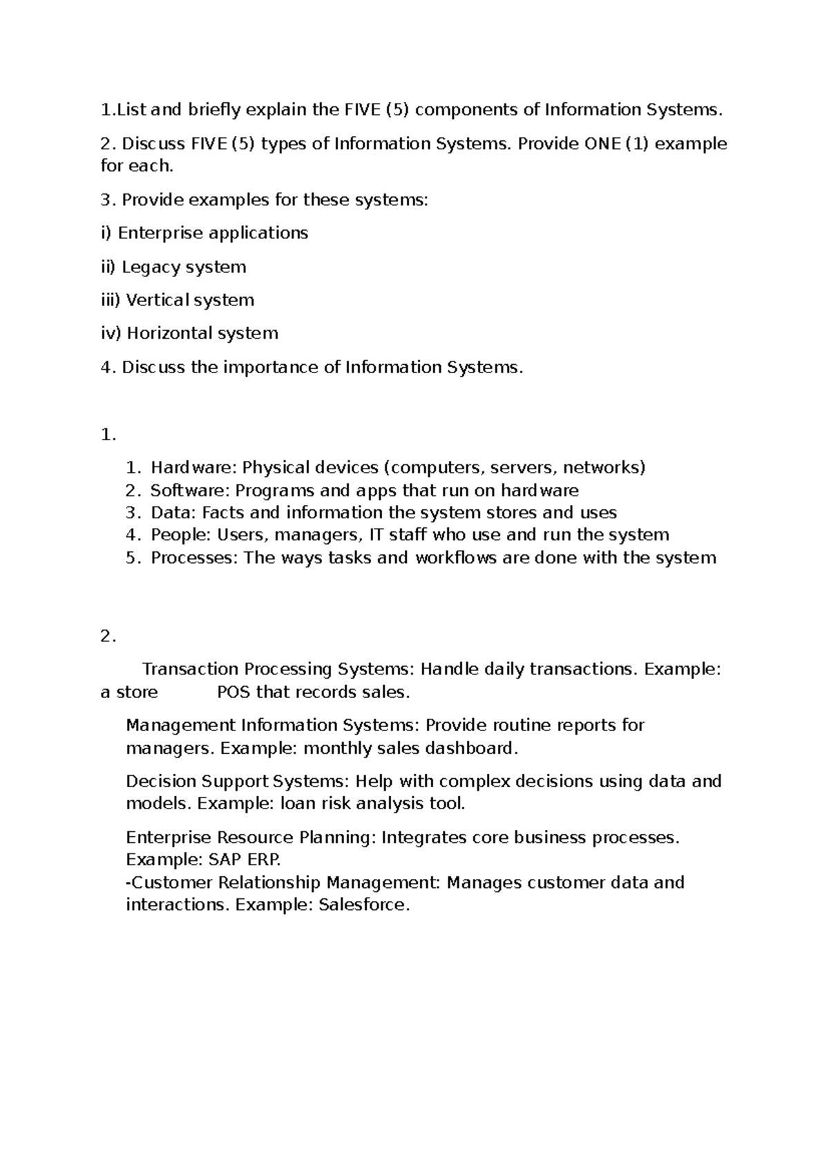 IS Components & Types: Overview and Examples (Course Code: WAW) - Studocu