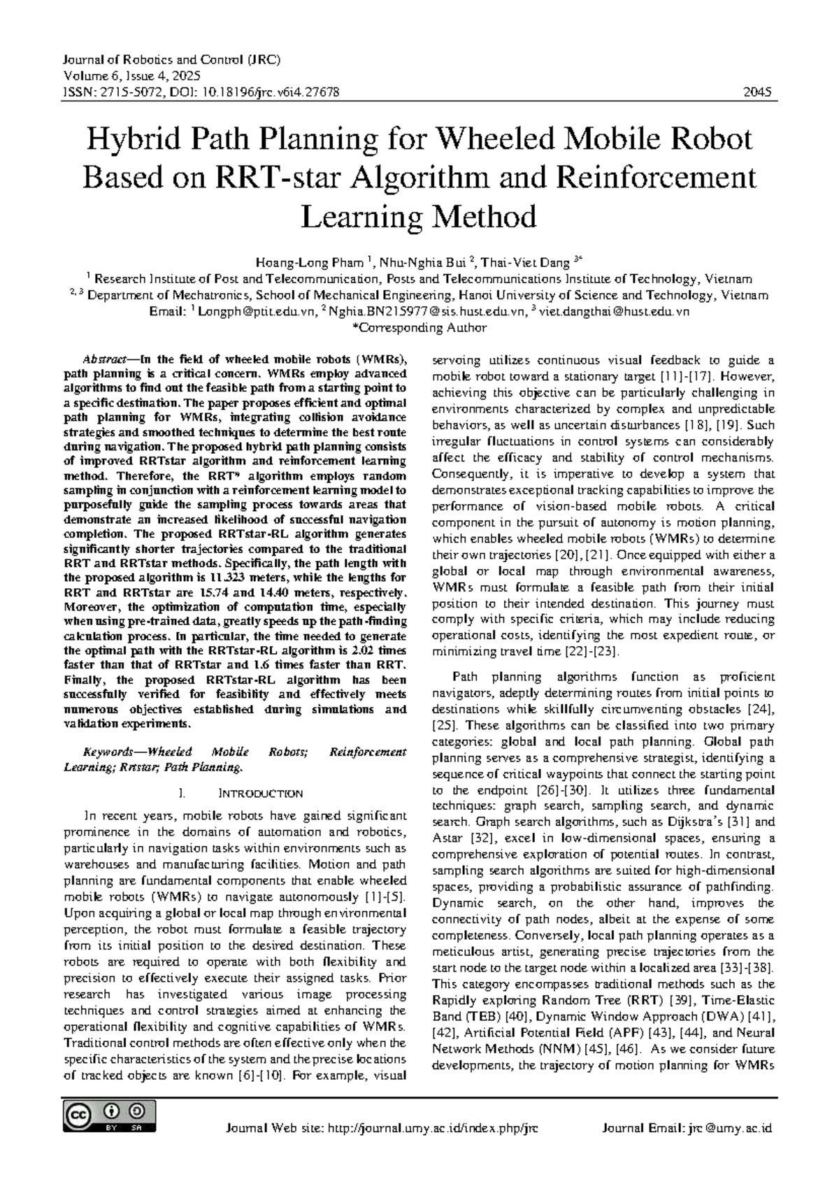 Hybrid Path Planning for Wheeled Mobile Robots: RRTstar & RL Methods ...